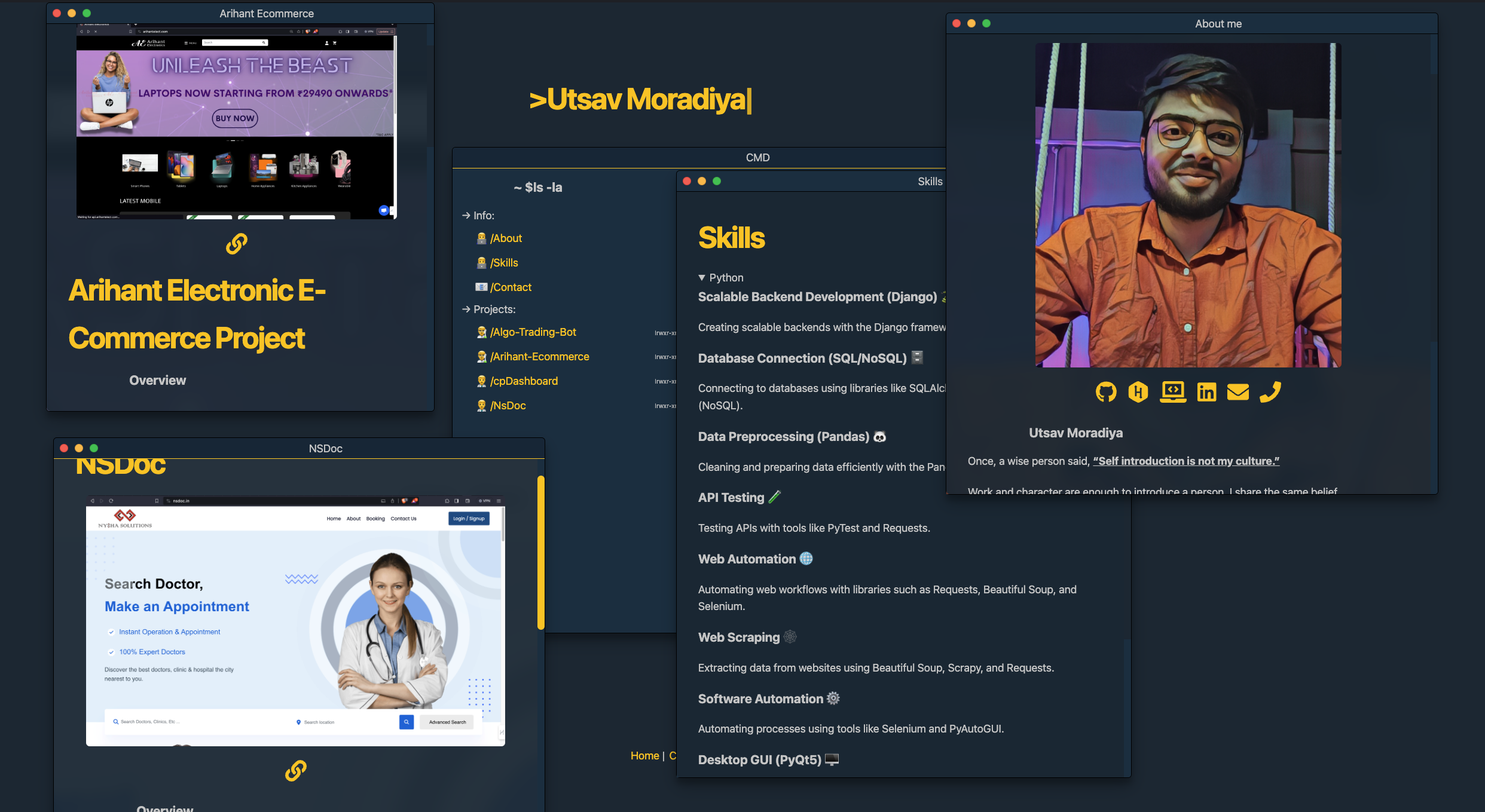 Terminal Portfolio | Utsav Moradiya Portfolio